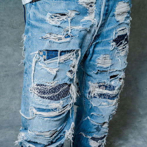SASHIKO DESTROY DENIM PANTS – INNOCENCE NYC